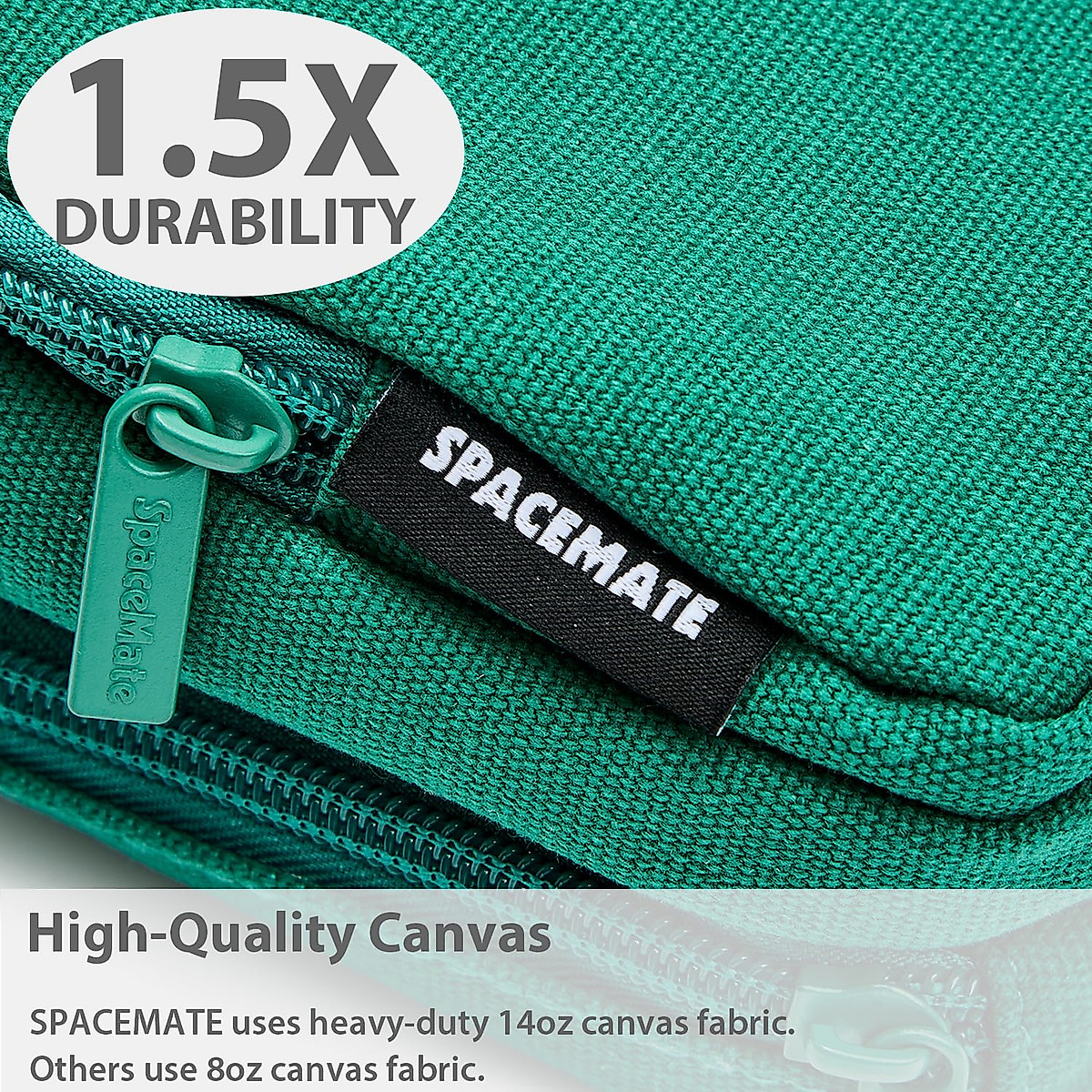 SPACEMATE Cute Pencil Case Pouch Bag School Supplies for Girls and Boys, Heavy Duty Canvas Aesthetic Pen Case, Large Big Capacity Zipper Stationery Bag, Green, 1400ml