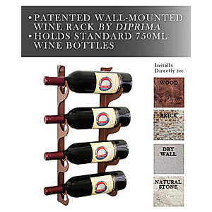 di prima usa Wine Rack Wall Mounted for Wine Bottles - Luxury Metal Wine Rack Mount - Long-Lasting Hanging Wine Rack for Wall Mount, Cellar, Kitchen, Living Room - Single Depth Row – 4 Bottles