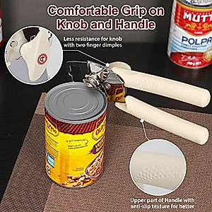 DAWAD Can Opener Manual Stainless Steel Safety Can Opener Good Grips Smooth Edge Easy Use 7.87 Inch Cream White