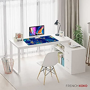 French Koko Large Mouse Pad, Long Desk Mat Keyboard Pad Desktop Accessories Home School College Decor Supplies Pretty Mousepad Big Computer Office Essentials Women Girls XL Cute Modern Marble
