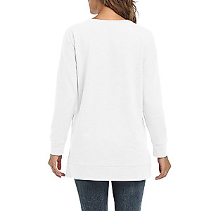 BETTE BOUTIK Cozy Long Sleeve Sweatshirt Women Side Slit Tunic Shirts for Women Sweatshirts for Women Dropped shoulder Tops for Women White Sweatshirt Woman White Large