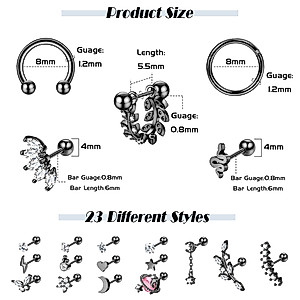 Drperfect Cartilage Helix Earring Stud Hoop Set for Women, Metal, Cubic Zirconia