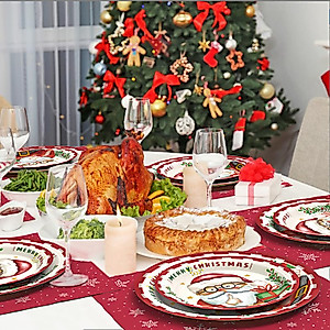 Homlouue 200 PCS Christmas Paper Plates and Napkins, Cute Cartoon Santa Claus Christmas Party Supplies, Christmas Disposable Dinnerware Set, Watercolor Holiday Party Plates for Christmas Serves 50