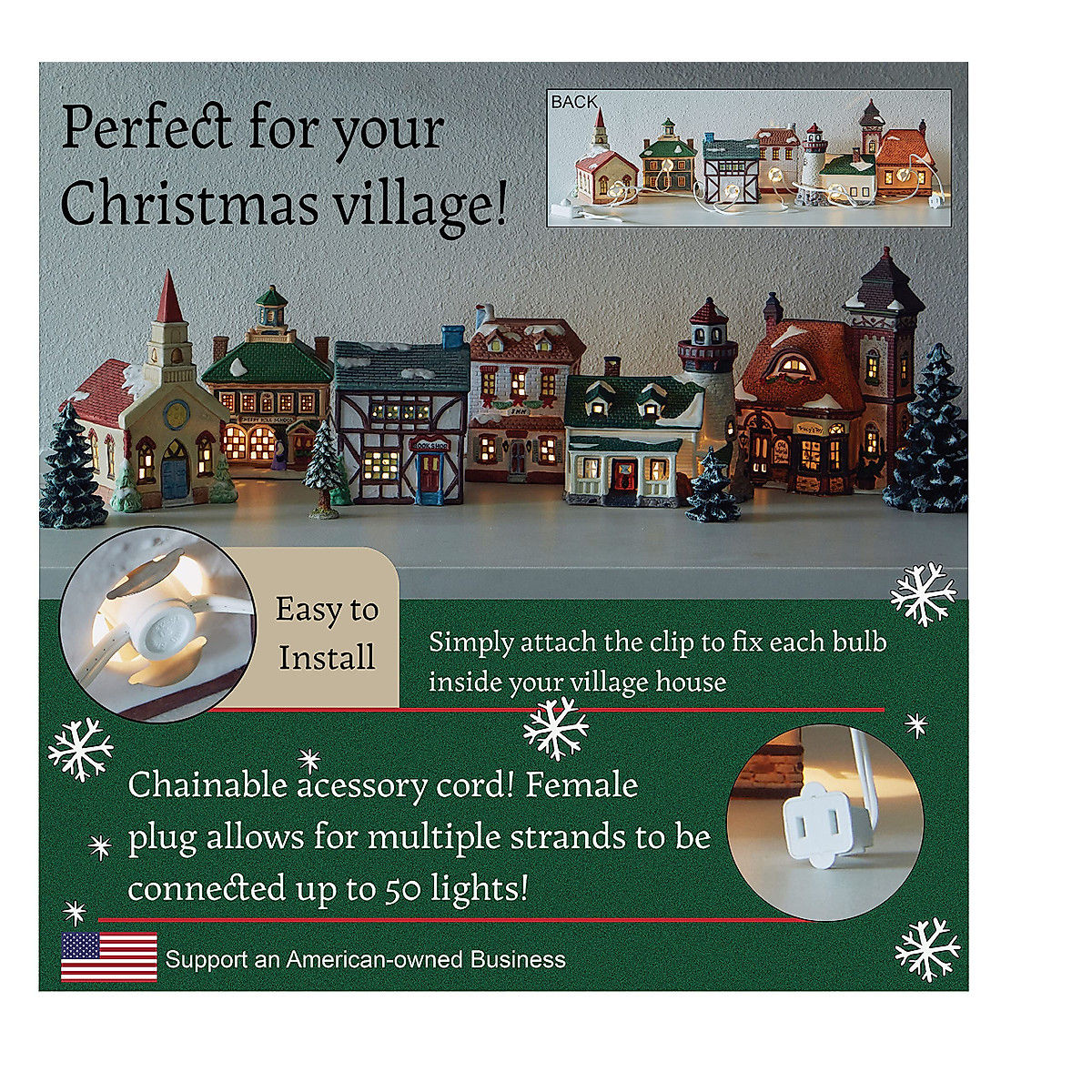 [Dimmer Included] Single Bulb chainable LED Accessory Cord – 6ft Cord with One (1) c7/e12 Candelabra LED Light Bulb and clip - Christmas Village, Decorations, Crafts, Lamp, Holiday (Dimmer Switch)