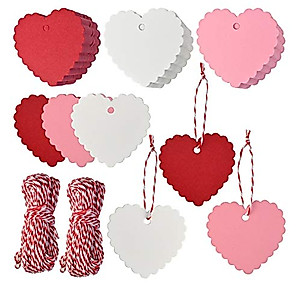 300pcs Paper Gift Tags Heart Shape Gift Tags Hang Tag Valentine's Day Kraft Paper Tags Gift Tags with String for Valentine's Day Wedding Mother's Day Thanksgiving Party DIY Wrapping (Red Pink White)