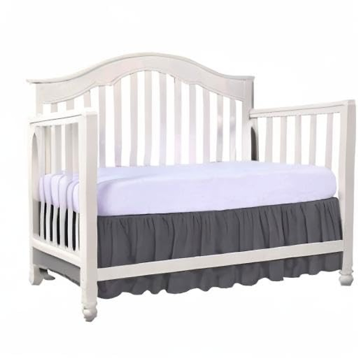 Crib Skirt Split Corners 100% Natural Cotton Crib Skirt Dust Ruffle 4 Sides Perfect Nursery Bedding for Baby Boy or Baby Girl, Fit All Standard Crib Dark Grey Solid - 28" x 52" 14" Drop