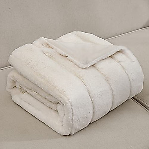 LuxenrelaX Striped Super Soft Faux Fur Throw Blanket-60x80, Anti-Shedding Cozy Fuzzy Plush Blanket for Couch, Bed, Sofa - (60" x 80", Ivory)