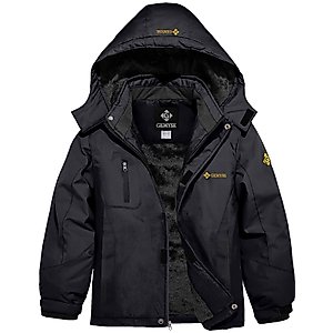 GEMYSE Boy's Waterproof Ski Snow Jacket Fleece Windproof Winter Jacket with Hood (Black,8)