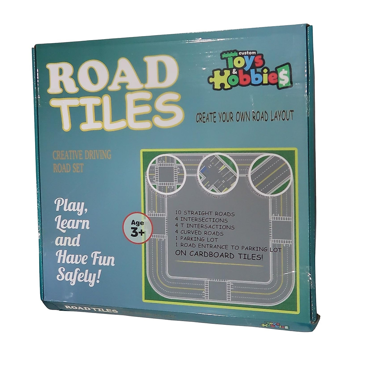 Vinyl Card Road Tiles Paper Road City Town Play Custom Driving Road and Parking Lot for 1/64 Ho Scale Car Track Builder for Kids Best Birthday Gifts Toys Boys Girls Ages 3+ Size of each Tile 12x 12 in