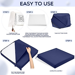 Preboun 6 Pack Outdoor Chair Cushions, 19" x 19" x 3" Patio Chair Cushion Waterproof Outdoor Seat Cushions with Ties Replacement Chair Pad for Patio Furniture Garden Sofa Couch Chair Pads, Navy Blue