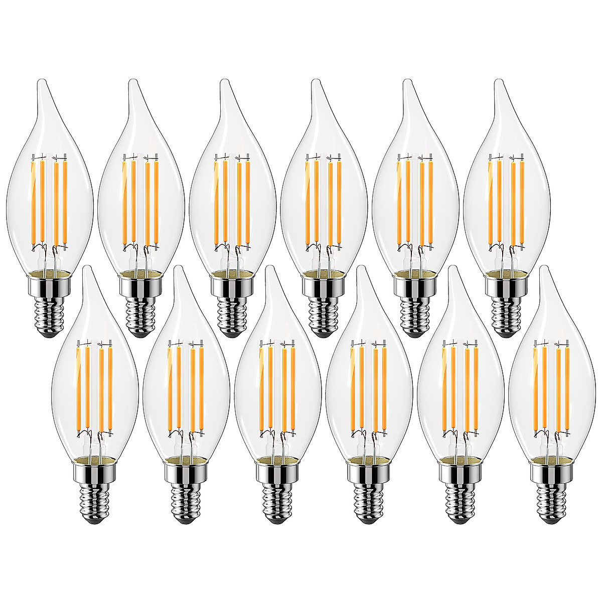 CYLYT E12 Chandelier Bulb 60 watt Equivalent, Dimmable LED Candelabra Light Bulbs 6W, 2700K Warm White 650 Lumen Lightbulbs, CA11, UL Listed, Pack of 12