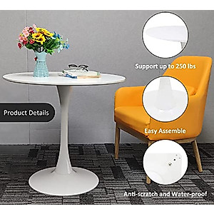 Modern Round Table - 31.5'' Round White Kitchen Table with MDF Table Top, Modern Table Top Tulip Table Round Kitchen Table for Kitchen, Dining Room and Living Room
