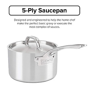 Viking Culinary Professional 5-Ply Stainless Steel Saucepan, 3 Quart, Includes Lid, Dishwasher, Oven Safe, Works on All Cooktops including Induction
