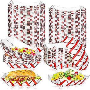 MotBach 100 Pack 2lb Checkered Paper Food Boats Disposable Paper Boats, Kraft Paper Food Trays Paper Food Serving Boat Tray Basket for Snacks Hot Dogs Sandwich Burgers Popcorn Chips Tacos Fries Nacho