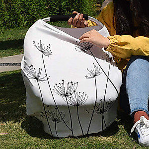 Baby Nursing Cover Carseat Canopy Modern Black Line Dandelion Flower Breathable Privacy Breastfeeding Scarf Farm Blossoms Wild Floral Multi Use Car Seat Covers for Boys or Girls