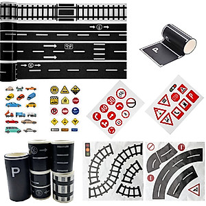 Cayway 10 Pieces Road Tape DIY Traffic Sign Set, Trains Railways Train Track Model Traffic Washi Tape Car Stickers Road Sticker Rolls for Toy Cars