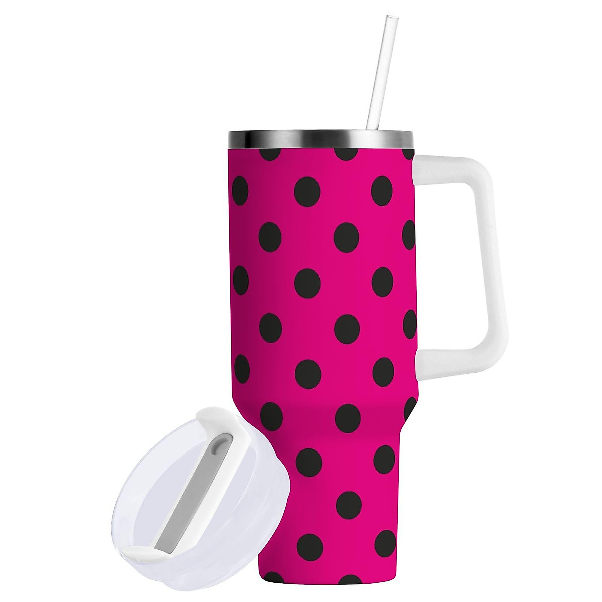 GAIGEO Hot Pink Polka Dots Tumbler Cups, Reusable 30 Oz Tumbler with Lid and Straw, Double Wall Vacuum Insulation, Suitable for Family Office Sport
