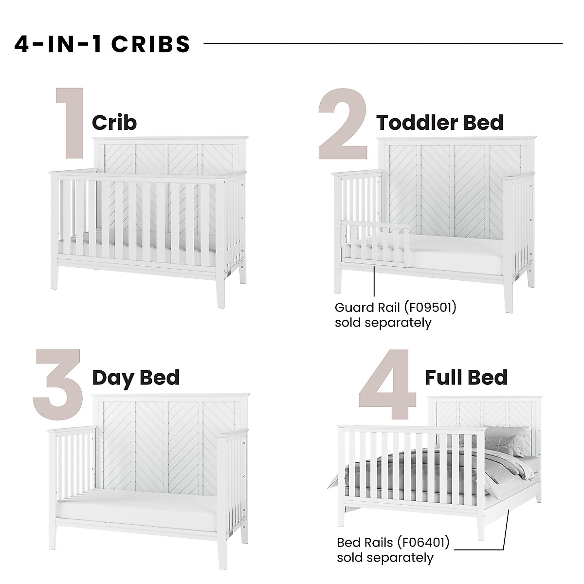 Child Craft Atwood 4-in-1 Convertible Crib, Baby Crib Converts to Day Bed, Toddler Bed and Full Size Bed, 3 Adjustable Mattress Positions, Non-Toxic, Baby Safe Finish (Matte White)