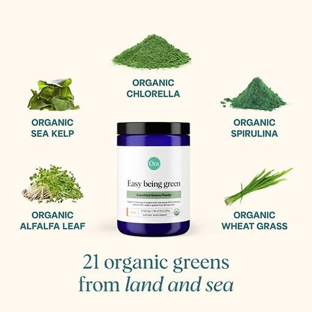 Ora Organic Greens Powder - Vegan, Gluten-Free, Organic Super Greens Drink for Energy and Detox | Antioxidants & Adaptogenic Herbs | 20+ Superfood Greens Blend - Citrus Flavor, 30 Servings