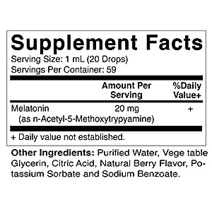 Vitamatic 2 Packs Melatonin 20mg Liquid Drops - 2 Fluid Ounce (59ml) - Natural Berry Flavor - for Adults - Non-GMO - Vegetarian Supplement