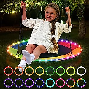 Eliteemo LED Outdoor Swing Lights, Remote Control LED Rim Light for 40-inch Saucer Tree Swing, 16 Color Change by Yourself, Waterproof, Super Bright to Play at Night Outdoors, Good Gift for Kids