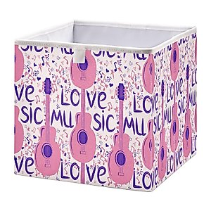 QUGRL Pink Guitars Storage Bins Cube Music Theme Clothes Storage Basket Foldable Storage Box Organizer for Shelves Closet Cabinet Office Dorm Bedroom 11x11 in