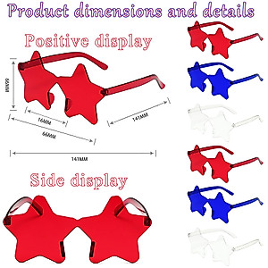 QXBXYHM 6 Pcs Independence Day Star Shaped Rimless Sunglasses Transparent Pentagram Glasses 4th of July Red White Blue Disco Glasses