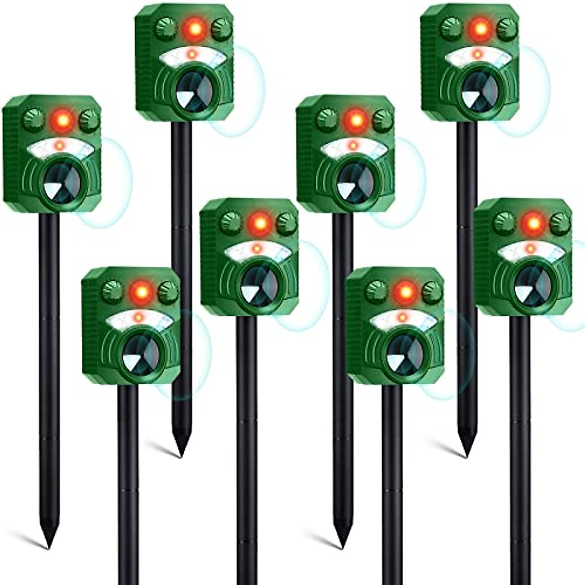 Kittmip 8 Packs Solar Animal Repeller Waterproof Ultrasonic Pest Repellent with Motion Sensor Flashing Light Outdoor Deterrent Devices Garden Yard Farm for Cat Dog Bird Squirrel, Red