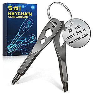 Keychain Screwdriver Tool Stocking Stuffers Gifts for Men - Portable Key Shaped Pocket Screw Driver Gadgets EDC Multi Tool for Outdoor Repair - Hex Wrench Phillips Flathead Bottle Opener Key Ring