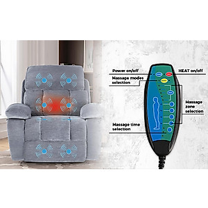 FICMAX Recliner Chair with Vibration Massage, Heat and Side Pocket, Ergonomic Lounge Chair for Living Room, Single Sofa Chair Home Theater Seating Reclining Chair Recliner Sofa (Grey)