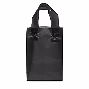 Prime Line Packaging Plastic Gift Bags with Handles, Shopping Tote for Small Business, Black Frosted, Retail, Boutiques, To Go, Party, 6x3x9 100 Pack