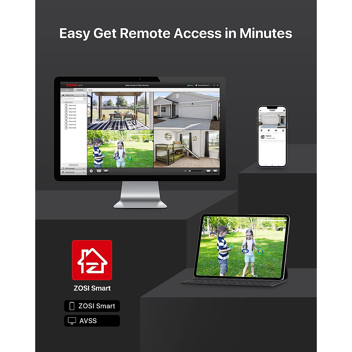 ZOSI C303 Home Outdoor Security Camera System with Audio, 5MP-Lite 8 Channel DVR and 4 x 1080p Weatherproof Camera with Human Detection Alerts, Smart Light & Sound Alarm