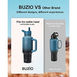 BUZIO 40oz Water Bottle Fits in Cup Holder, Stainless Steel Insulated Tumbler with Handle and Straw, Double Wall Tumbler Cup with Lid, Leak-proof BPA-Free Vacuum Travel Flask Keeps Cold, Indigo Crush