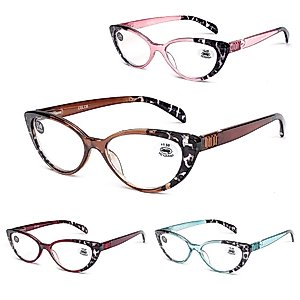 OSLOB 4 PACK Cat Eye Reading Glasses for Women Blue Light Blocking Readers with Spring Hinge Anti Glare UV（Mix,1.5）