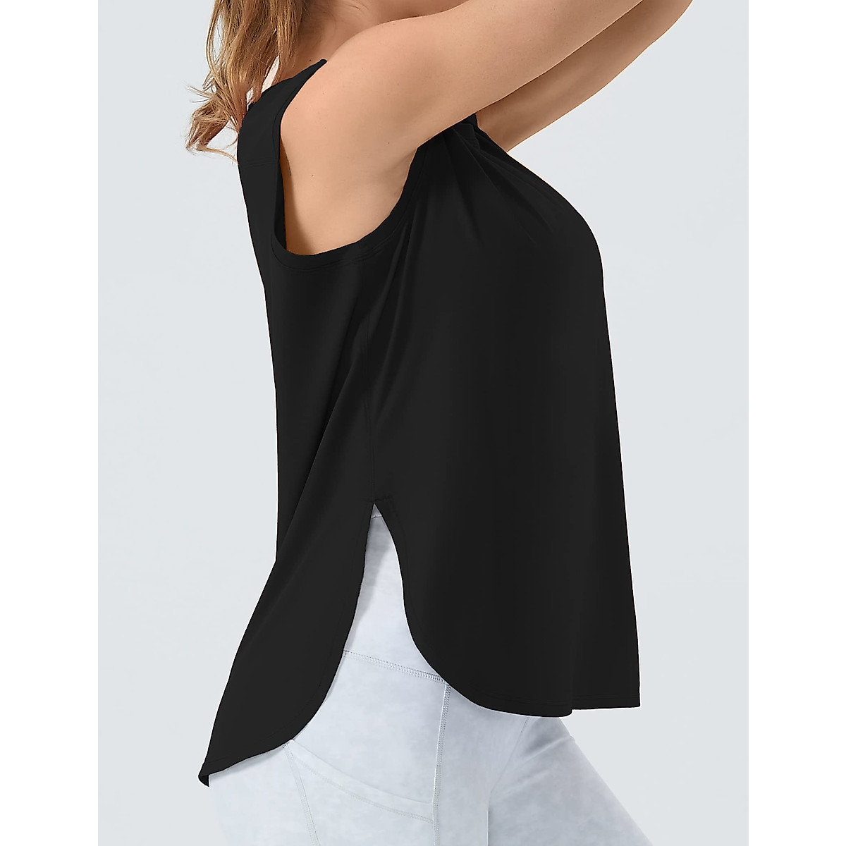 THE GYM PEOPLE Women's Workout Tank Tops Loose Fit Sleeveless Cotton Running Shirts Black