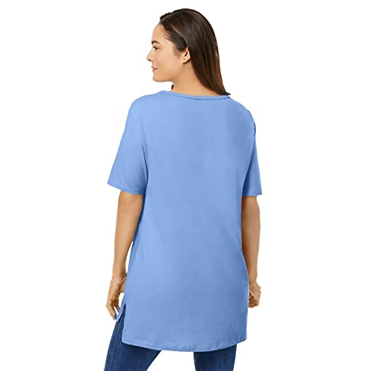 Woman Within Women's Plus Size Perfect Short-Sleeve Boatneck Tunic - 2X, Pink