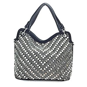 Zzfab V Gem Rhinestone Bling Hobo Bag Black