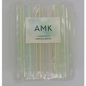 AMKL 120 Count EXTRA WIDE Fat Boba Bubble Tea Smoothie Drinking Straw 8 1/2" Striped. Plastic Rods for Tiered Cake Construction