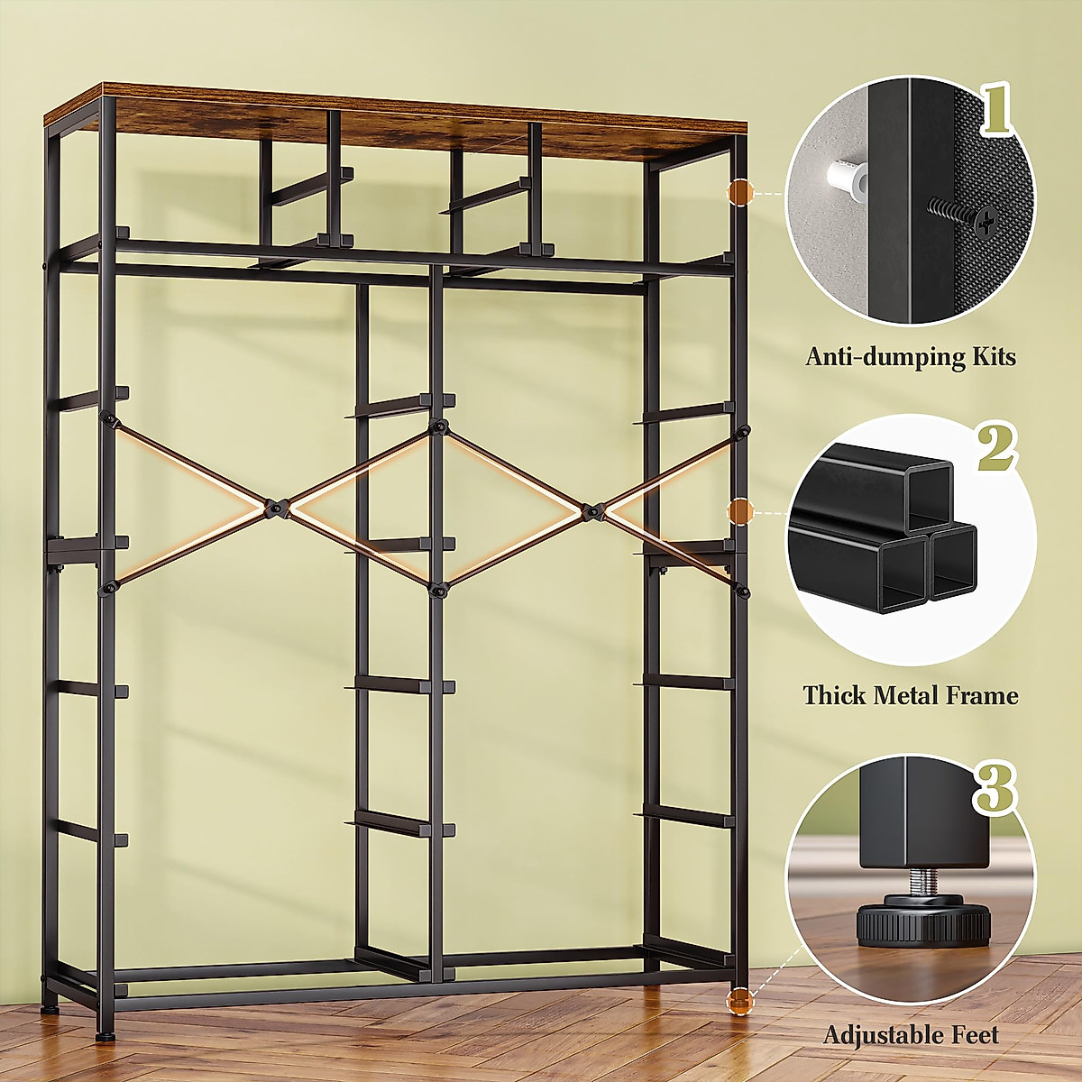 EnHomee 14 Drawer Dresser, Tall Dressers for Bedroom, Large Bedroom Dressers & Chests of Drawers, Sturdy Metal Frame & Wood Top, Easy Assembly, Closet, Living Room, Rustic Brown