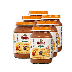 Holle Organic Baby Food Jars - Baby Puree with Organic Apple and Plum - (6 Jars) Stage 2 Baby Food for 6 months and Older - Baby Snack or Balanced Meal - Made with Non-GMO, USDA Organic Ingredients