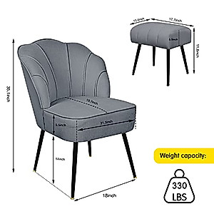 Velvet Accent Chair, Velvet Chairs Shell Sofa Chair With Footstool Ottoman, Modern Leisure Chair With Black Metal Legs & Golden Leg Base, Upholstered Chair for Living Room/Bedroom/Office, Dark Grey