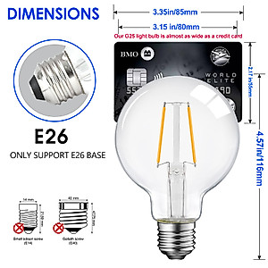 E ENERGETIC LIGHTING Edison Light Bulb, 5W Dimmable, G25 Globe Shape, Clear Glass, 60W Equivalent, 2700K Soft White, 500LM, G80 Christmas Light, E26 Standard Base, UL Listed, 6-Pack