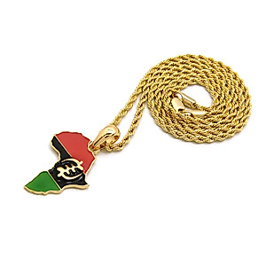 NYFASHION101 Adinkra Symbol Gye Nyame on Pan Africa Pendant with 2mm 24" Rope Chain Necklace, Gold-Tone