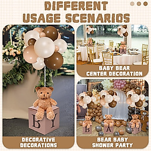 Lenwen 3 Sets Jungle Animal Decoration for Baby Shower, Baby Letter Boxes Baby Shower Table Centerpiece Stuffed Animals Balloon with Stand Animal Plush Baby Boxes for Party(Bear, Brown)