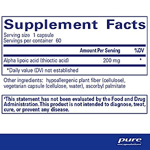 Pure Encapsulations Alpha Lipoic Acid 200 mg | ALA Supplement for Liver Support, Antioxidants, Nerve and Cardiovascular Health, Free Radicals, and Carbohydrate Support* | 60 Capsules