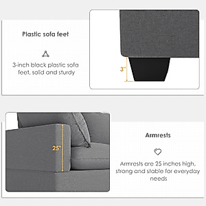 KIVENJAJA Oversized Modular Sectional Couch, Linen Fabric 7 Seater U Shaped Sofa Set with Storage Ottoman & Loose Back Cushions, Living Room Furniture Set, 118”W, Grey