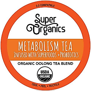 Super Organics Metabolism Oolong Tea Pods With Superfoods & Probiotics Keurig K-Cup Compatible Weight & Metabolism, Slim Tea USDA Certified Organic, Vegan, Non-GMO, Natural & Delicious Tea, 10ct