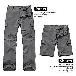Mens Hiking Pants Quick Dry Lightweight Fishing Pants Convertible Zip Off Cargo Work Pants Trousers #6088,Grey,32