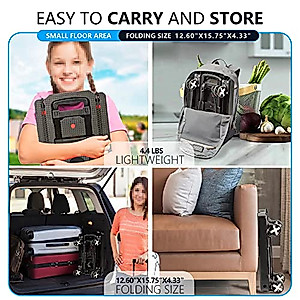 Lougnee Folding Hand Truck, 4 Wheels Fold Up Hand Cart with 2 Elastic Ropes, Portable Foldable 100lbs Capacity Heavy Duty Luggage Cart, Utility Dolly Platform Cart for Car House Office Moving