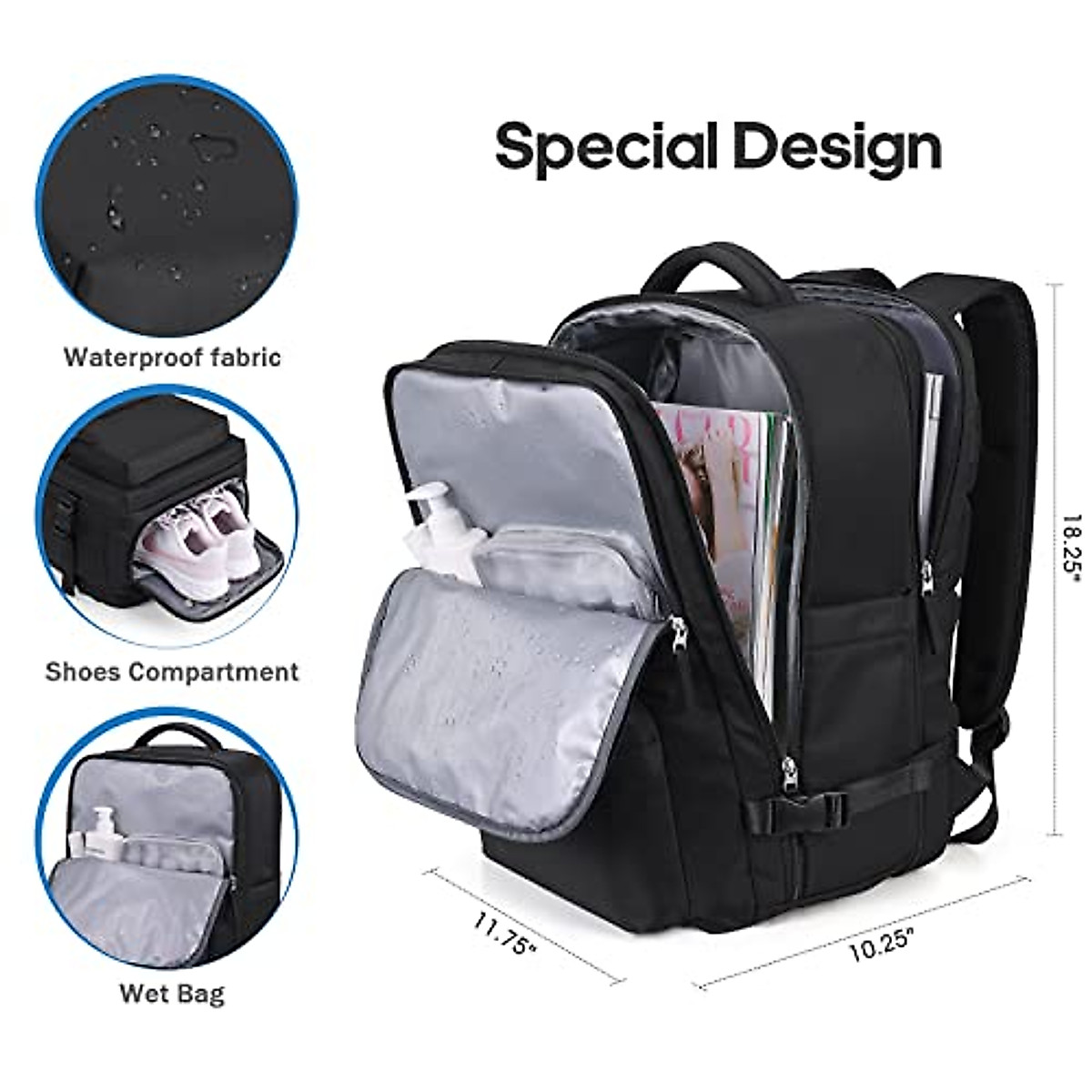 Large Travel Laptop Backpack, Expandable 45L Carry On Backpack Water Resistant Airline Approved Business Work Computer Bag Gifts for Men & Women Fits 17 Inch Notebook